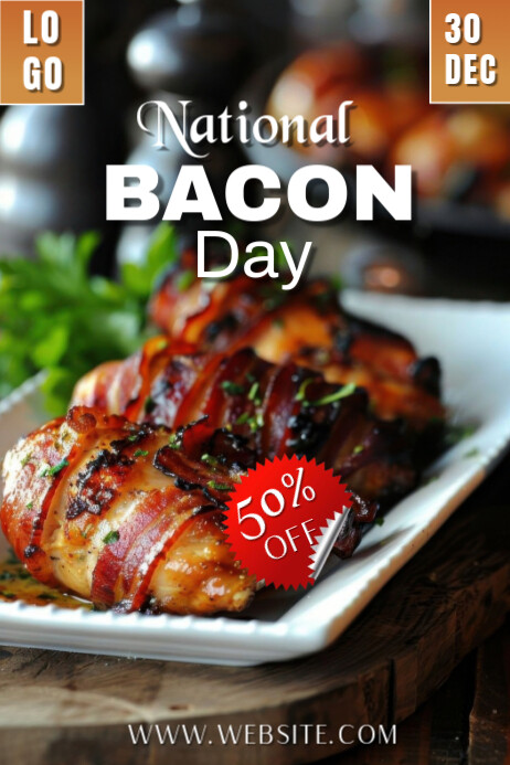 Black Modern & Minimal National Bacon Day Poster Template | PosterMyWall
