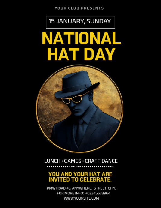 Black Modern & Minimal National Hat Day Flyer (us Letter) Template ...