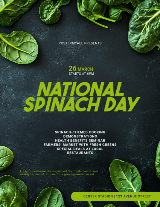Black Modern & Minimal National Spinach Day Event Flyer (us Letter ...