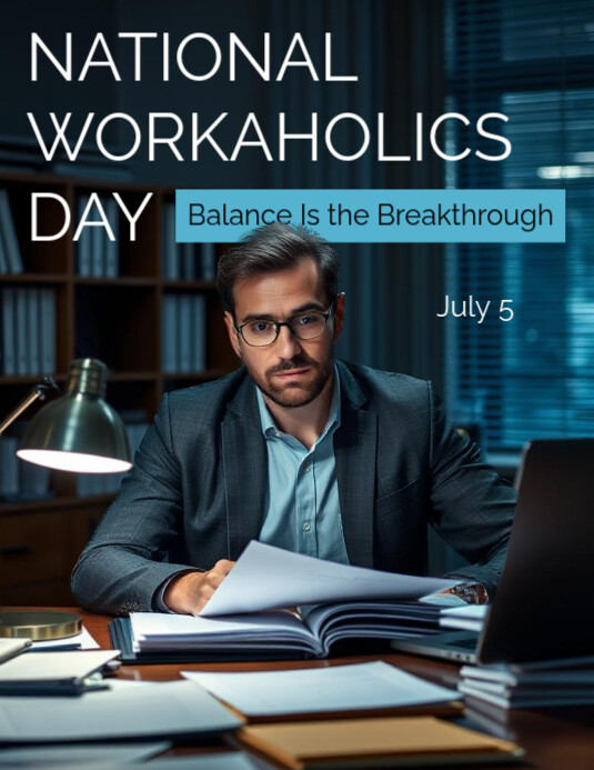Black Modern & Minimal National Workaholics Day Flyer (us Letter ...