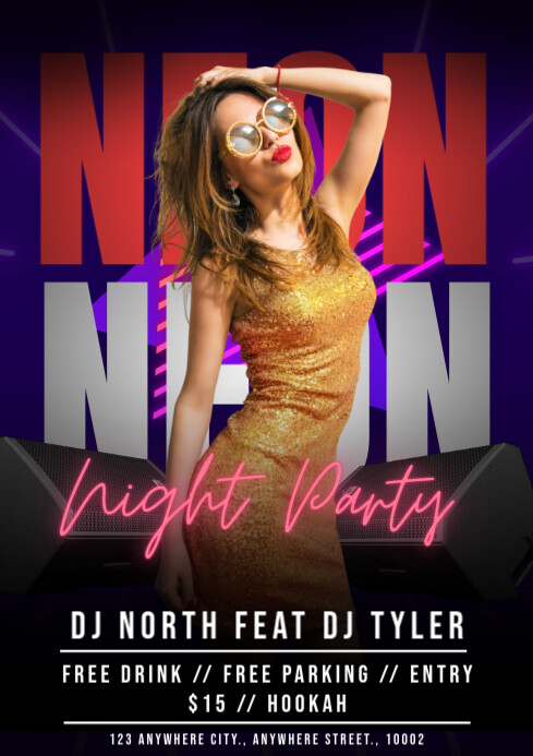 Plantilla de Black Modern & Minimal Neon Night Party A4 | PosterMyWall