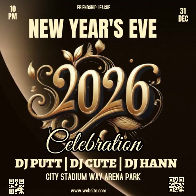 Black Modern & Minimal New Year's Eve 2026 Party Flyer - Golden ...