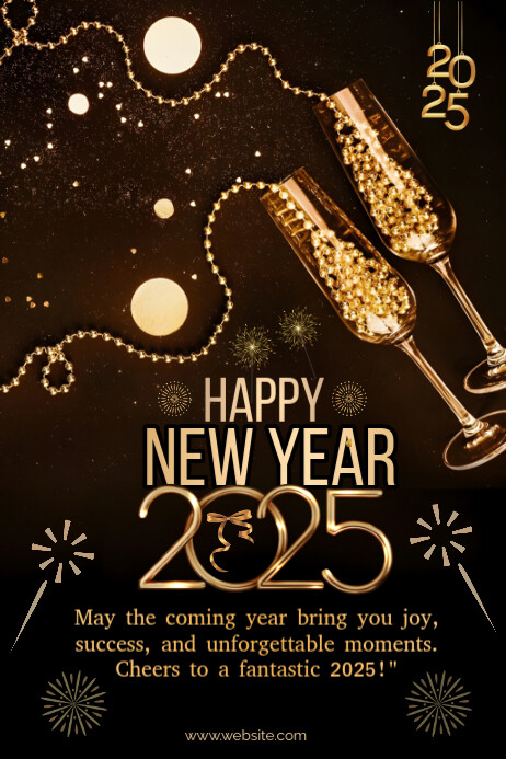 Black Modern & Minimal New Year 2025 Is Here Poster Template | PosterMyWall