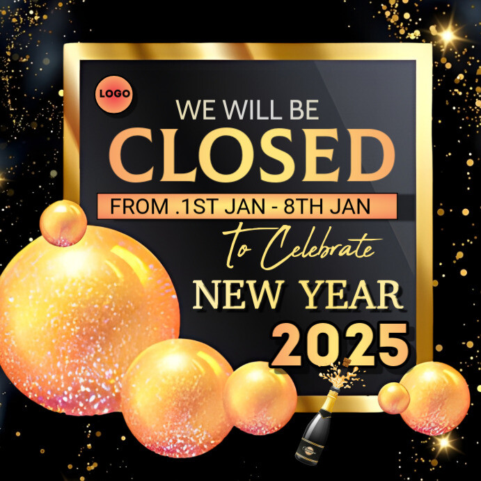 Black Modern & Minimal New Year Break Notice Instagram Post Template ...