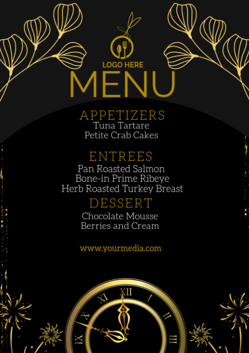Black Modern & Minimal New Year Menu A2 Template | PosterMyWall