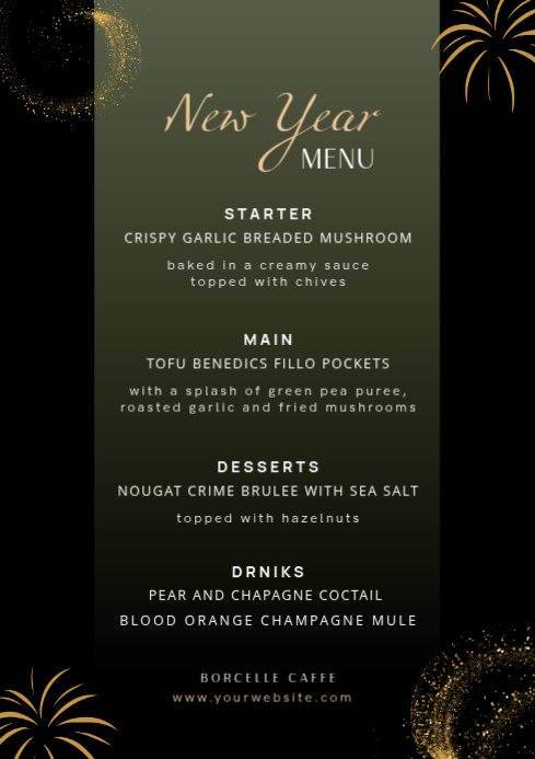 Black Modern & Minimal New Year Menu Card For Restaurant Flyer Template ...