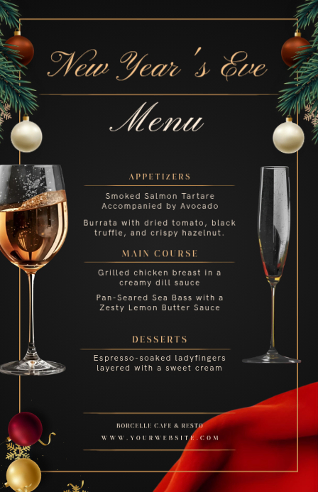Copy of Black Modern & Minimal New Year Menu Card Template Tabloid ...