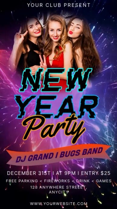 Black Modern & Minimal New Year Party Reel Instagram Template ...