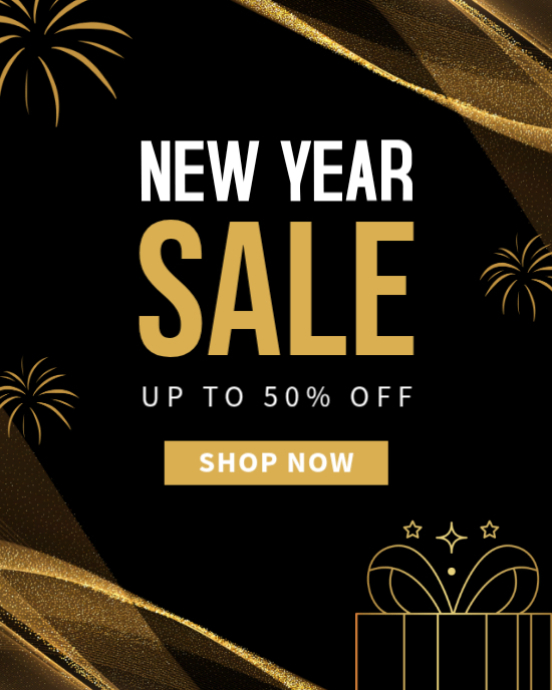 Black Modern & Minimal New Year Sale Offer Ad Flyer Template Design ...
