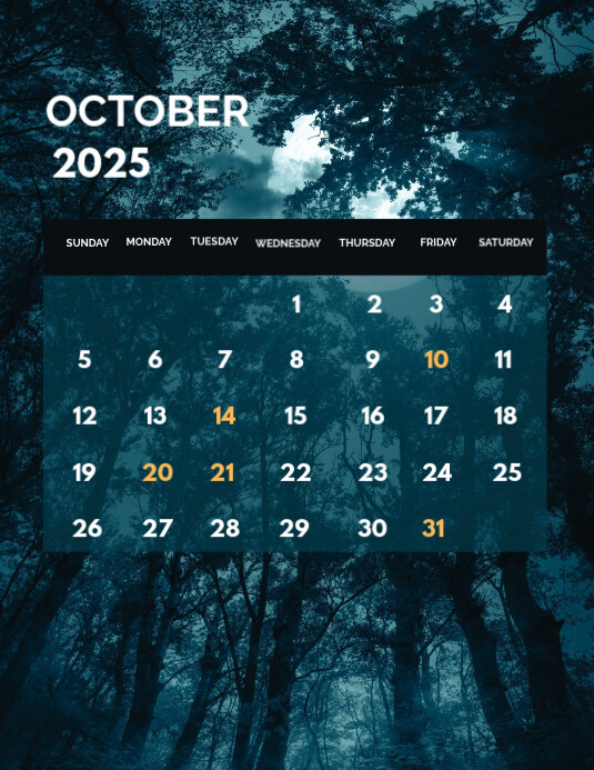Black Modern & Minimal October 2025 Calendar Flyer (us Letter) Template ...