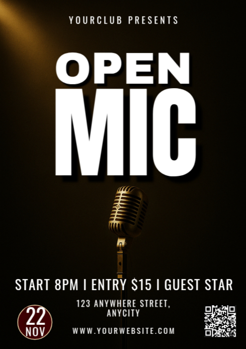 Black Modern & Minimal Open Mic Show A1 Template | PosterMyWall
