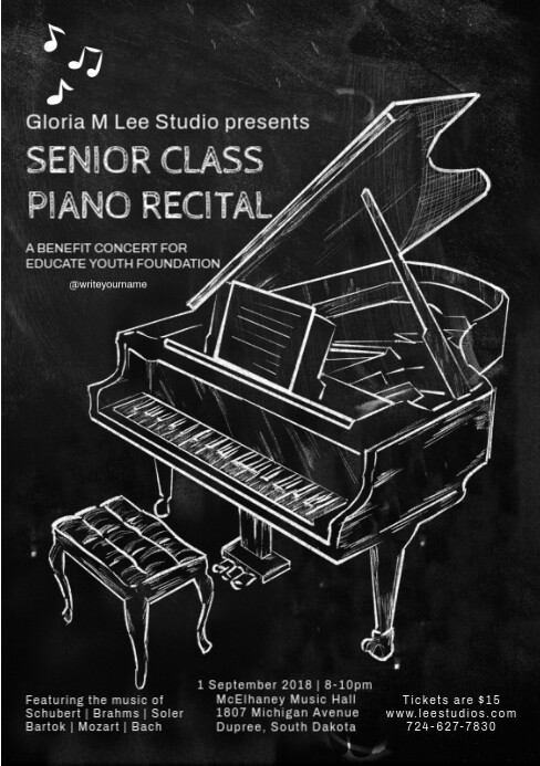 Copy of Black Modern & Minimal Piano Concert Recital Poster Recital ...