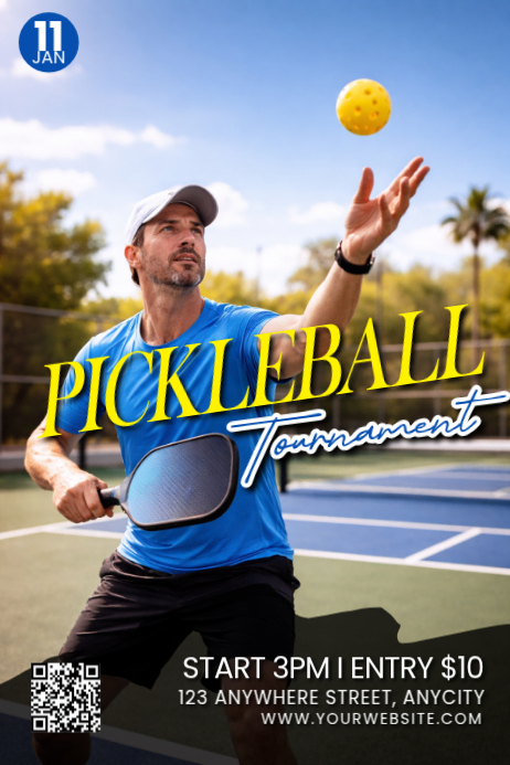Black Modern & Minimal Pickleball Tournament Poster Template | PosterMyWall