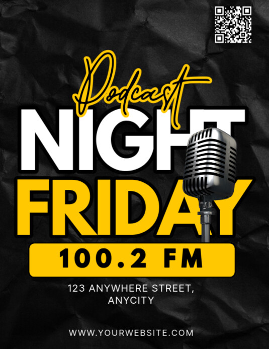 Copy of Black Modern & Minimal Podcast Night Friday Flyer (us Letter) | PosterMyWall