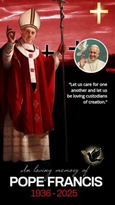 Black Modern & Minimal Pope Francis Death Tribute Digital Display (9:16 ...