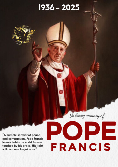 Black Modern & Minimal Pope Francis Memorial Poster A4 Template ...