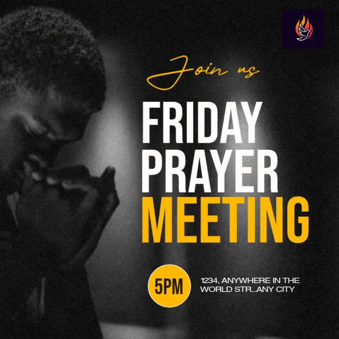 Black Modern & Minimal Prayer Meeting Flyer Template - Weekly Church ...