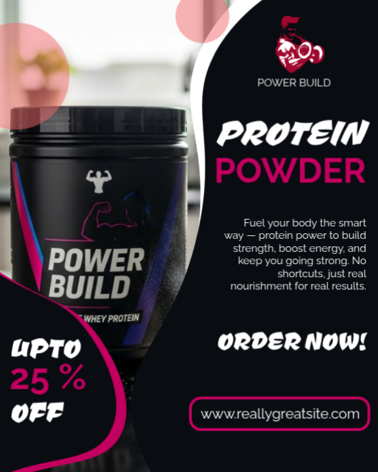 Black Modern & Minimal Protein Powder Instagram Portrait Template ...