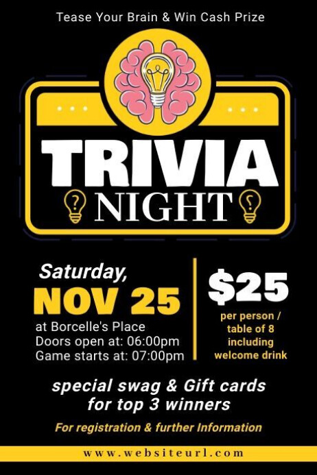 Copy of Black Modern & Minimal Quiz And Trivia Nights Flyers Poster | PosterMyWall