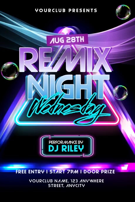 Black Modern & Minimal Remix Night Poster Template | PosterMyWall