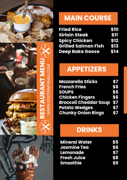 Black Modern & Minimal Restaurant Food Menu A4 Template | PosterMyWall