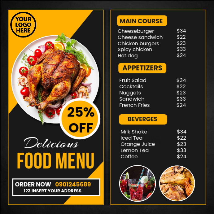 Copy of Black Modern & Minimal Restaurant Food Menu Card Template ...