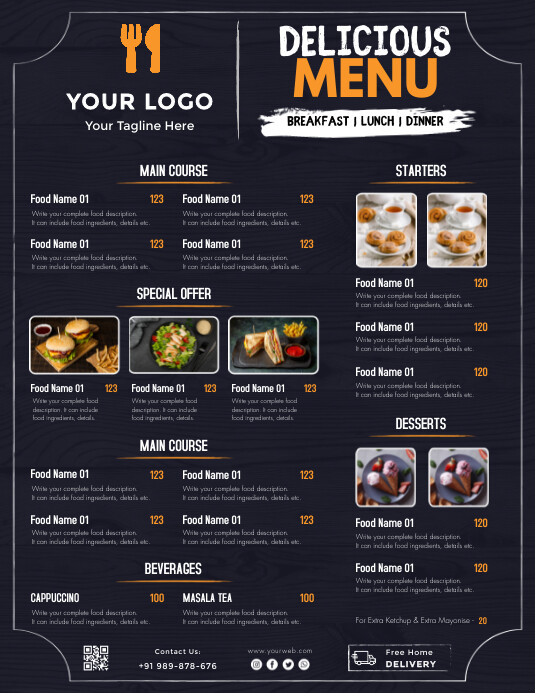 Copy of Black Modern & Minimal Restaurant Menu Card | | PosterMyWall