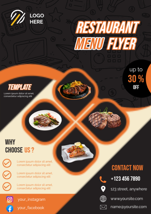 Black Modern & Minimal Restaurant Menu Template A4 | PosterMyWall