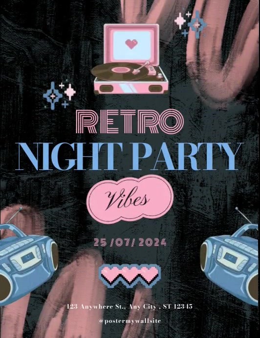 Black Modern & Minimal Retro Night Party Flye Template | PosterMyWall