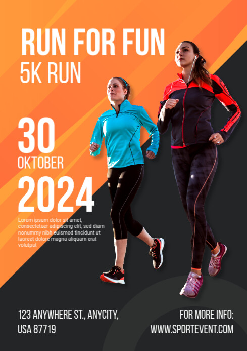 Black Modern & Minimal Run For Fun 5k Run Race A4 Template | PosterMyWall