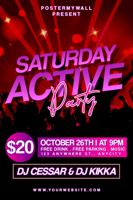 Black Modern & Minimal Saturday Active Party Poster Template | PosterMyWall