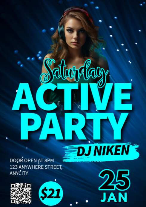 Black Modern & Minimal Saturday Active Party A2 Template | PosterMyWall
