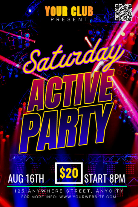 Copia de Black Modern & Minimal Saturday Active Party Poster | PosterMyWall