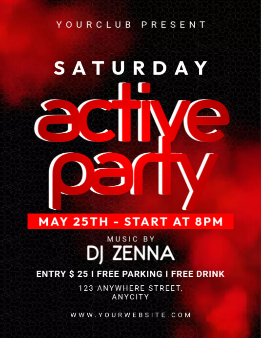 Black Modern & Minimal Saturday Active Party Pamflet (letter As ...