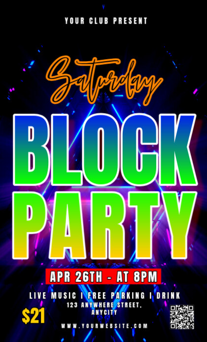 Copy of Black Modern & Minimal Saturday Block Party Legal As | PosterMyWall