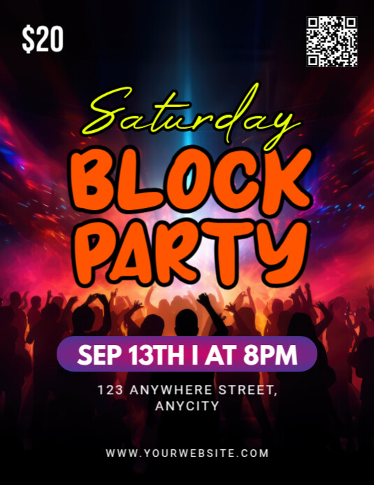 Black Modern & Minimal Saturday Block Party Pamflet (letter As ...