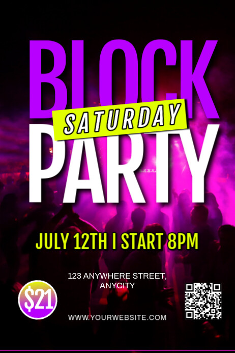Black Modern & Minimal Saturday Block Party Poster Template | PosterMyWall