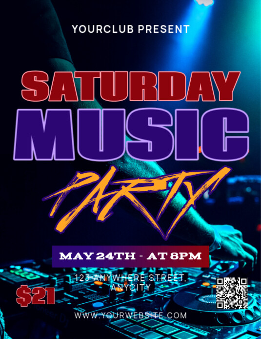 Copy of Black Modern & Minimal Saturday Music Party Pamflet (letter As ...