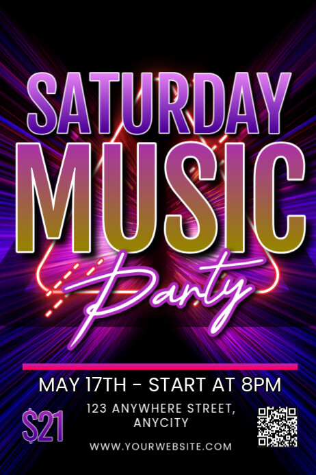 Copy of Black Modern & Minimal Saturday Music Party Poster | PosterMyWall