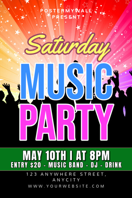 Black Modern & Minimal Saturday Music Party Poster Template | PosterMyWall