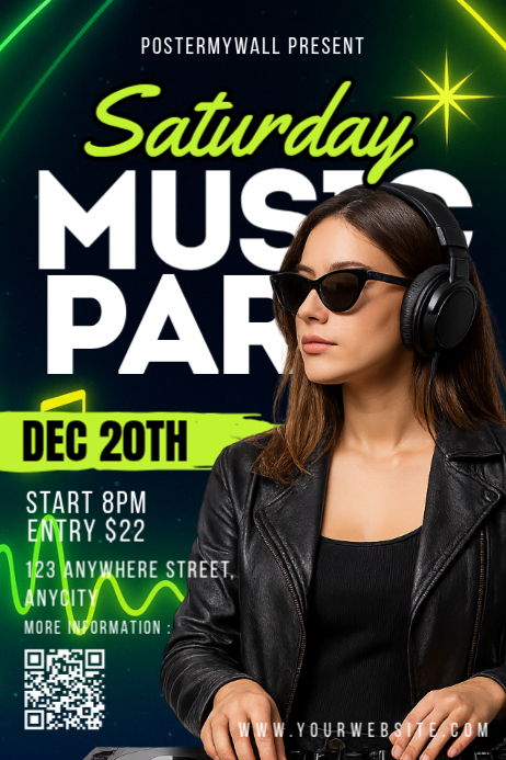 Black Modern & Minimal Saturday Music Party Poster Template | PosterMyWall