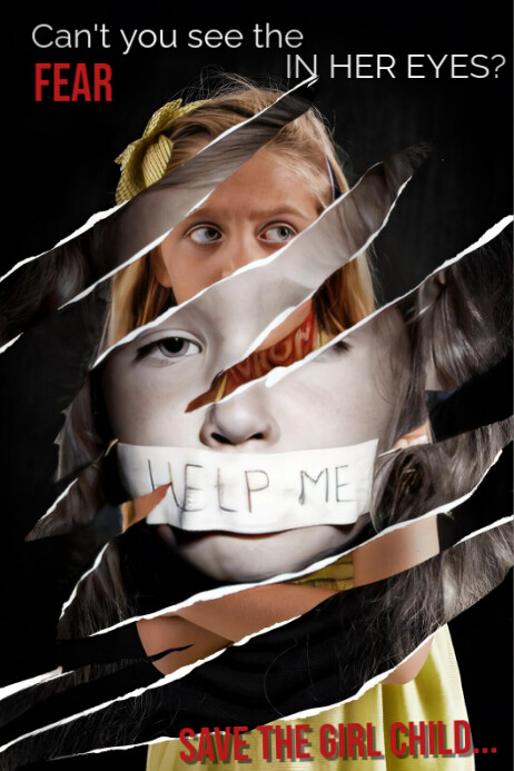 Black Modern & Minimal Save The Girl Child Poster Template | PosterMyWall