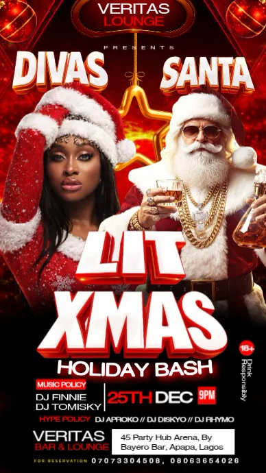 Black Modern & Minimal Secret Santa And Divas Club Party Instagram ...