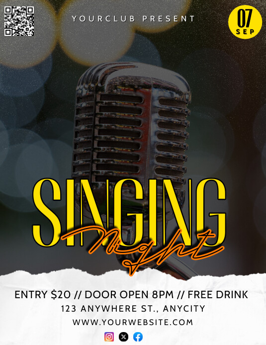 Black Modern & Minimal Singing Night Pamflet Templat | PosterMyWall