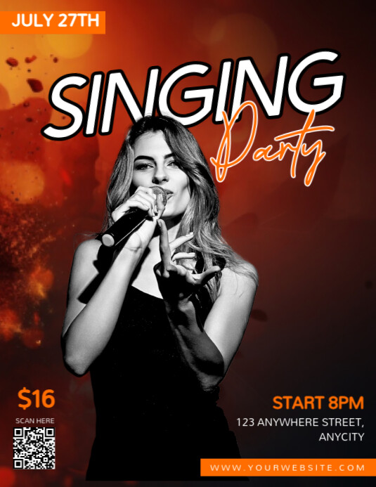 Black Modern & Minimal Singing Party Pamflet (letter As) Template ...