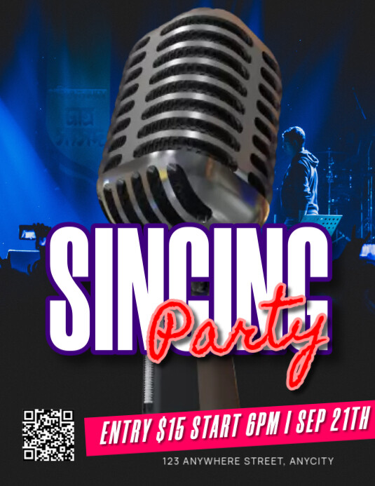 Black Modern & Minimal Singing Party Pamflet Template | PosterMyWall