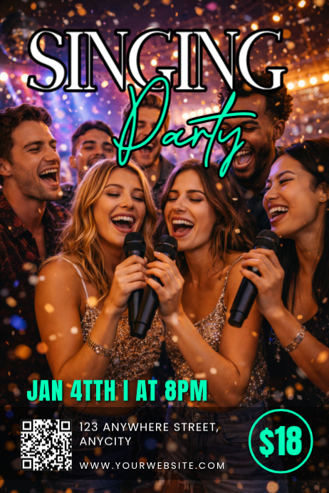 Black Modern & Minimal Singing Party Poster Template | PosterMyWall