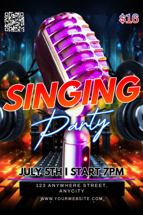 Black Modern & Minimal Singing Party Poster Template | PosterMyWall