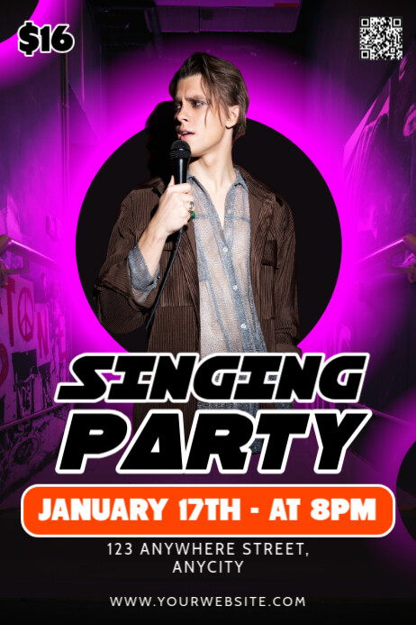 Black Modern & Minimal Singing Party Poster Template | PosterMyWall