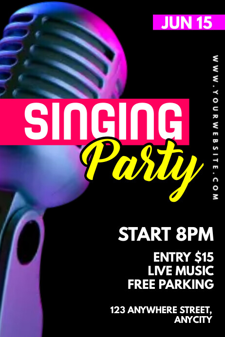 Black Modern & Minimal Singing Party Poster templaat | PosterMyWall